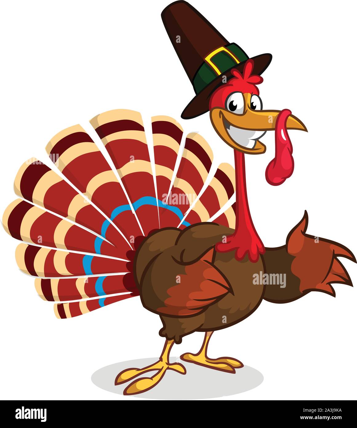 Cartoon turkey in pilgrim hat. Thanksgiving vector illustration ...
