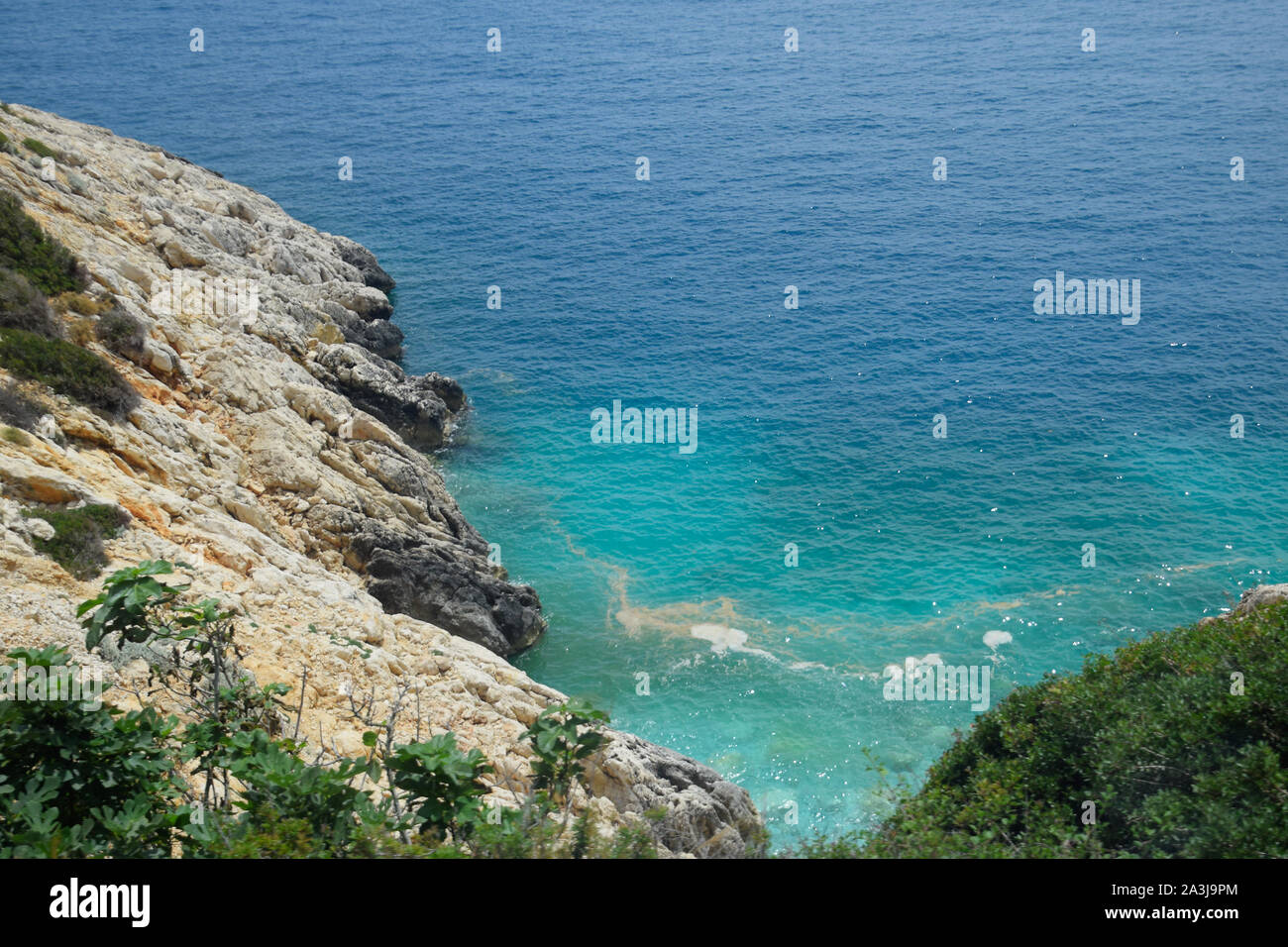 The coast of the Mediterranean Sea. The shore is composed of limestone ...