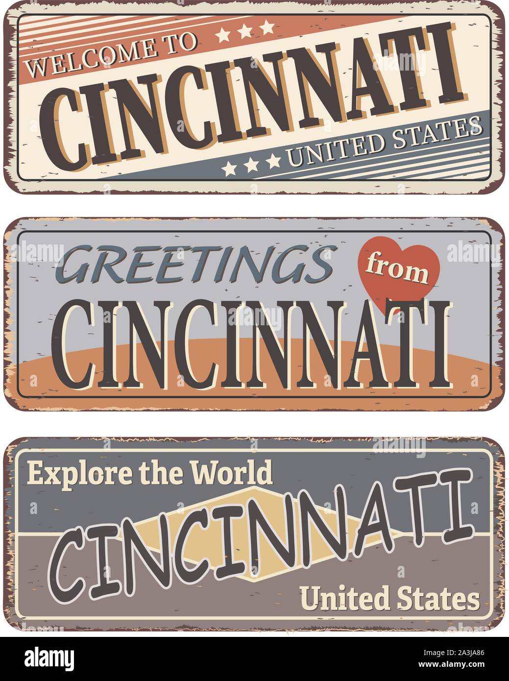 Vintage tin sign. Cincinnati. Retro souvenirs or old postcard templates ...