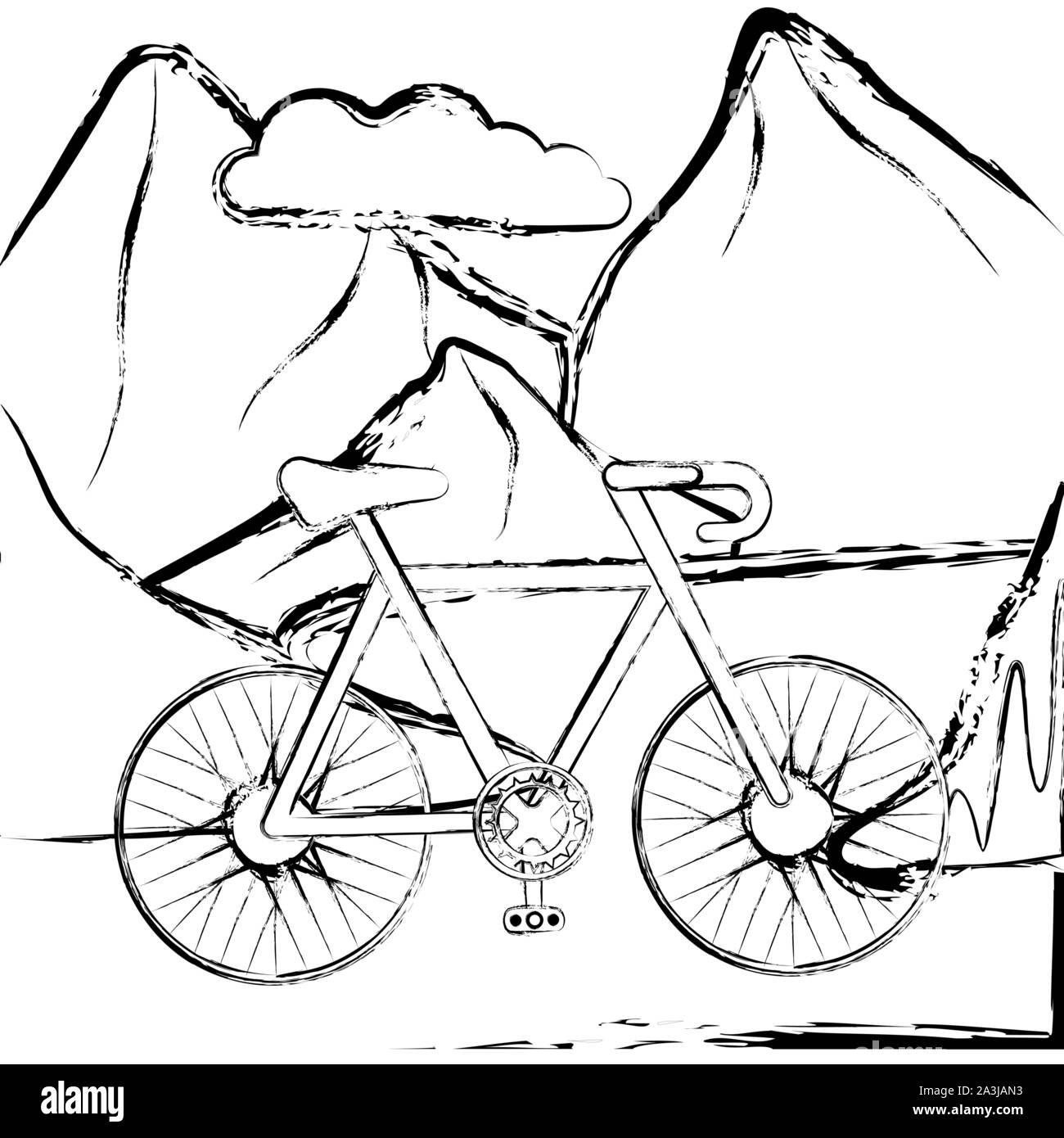 Sketch of a bicycle on a natual landscape - Vector Stock Vector Image ...