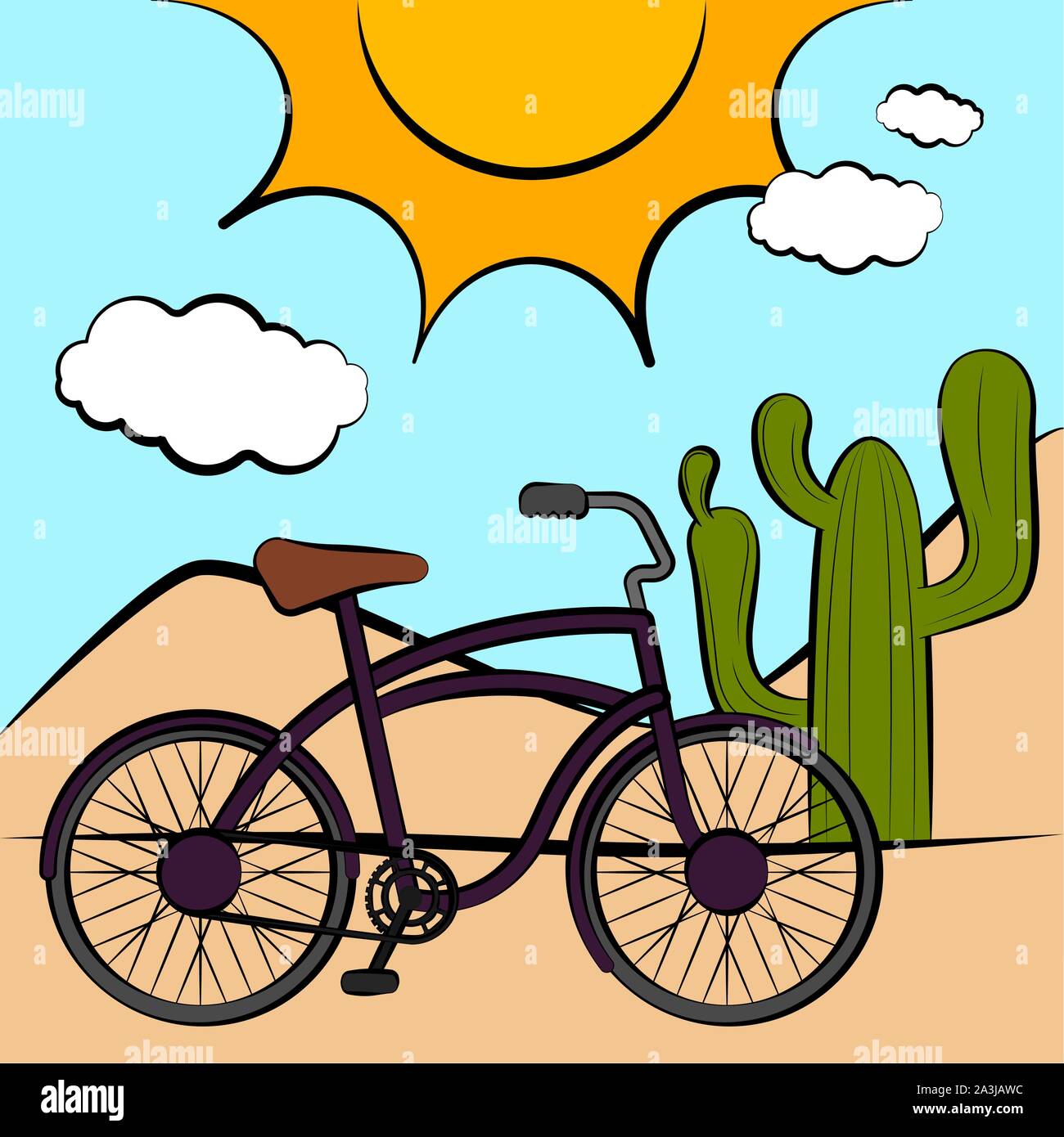 Bicycle over a desert landscape - Vector illustration Stock Vector ...