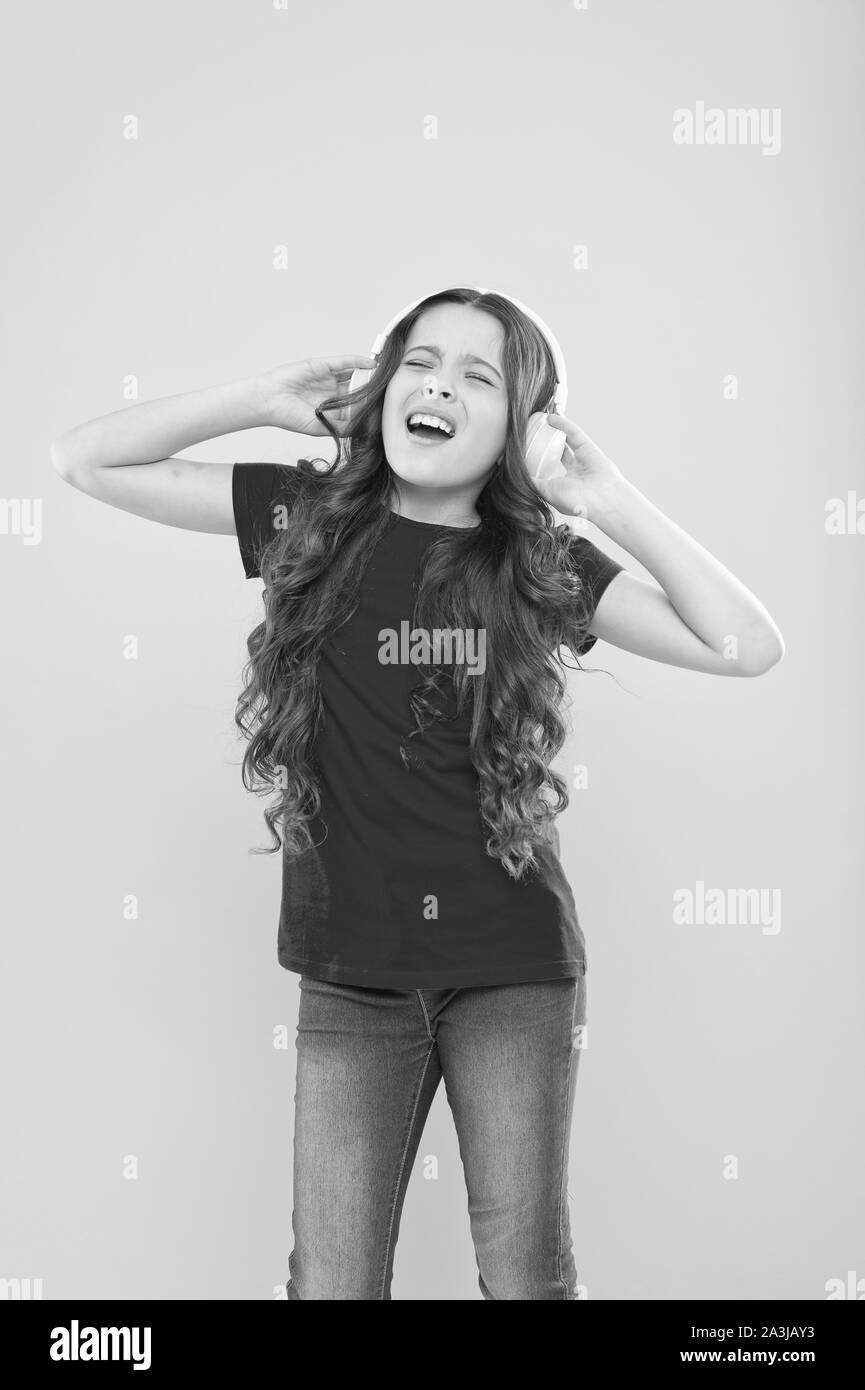 Sweet song so start the music. Cute song singer on yellow background ...