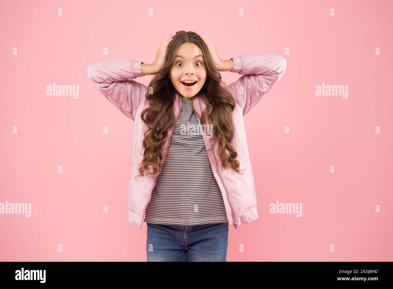 Whoa. Autumn surprise. Surprised kid on pink background. Surprised ...