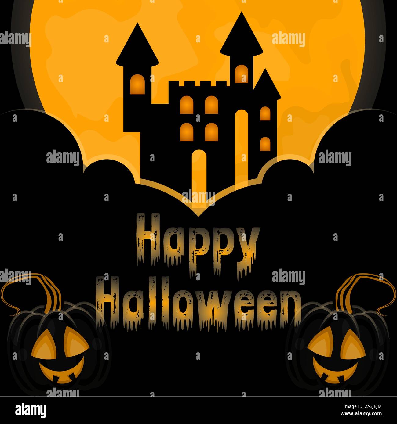 Happy halloween card with a castle and scary pumpkins - Vector ...