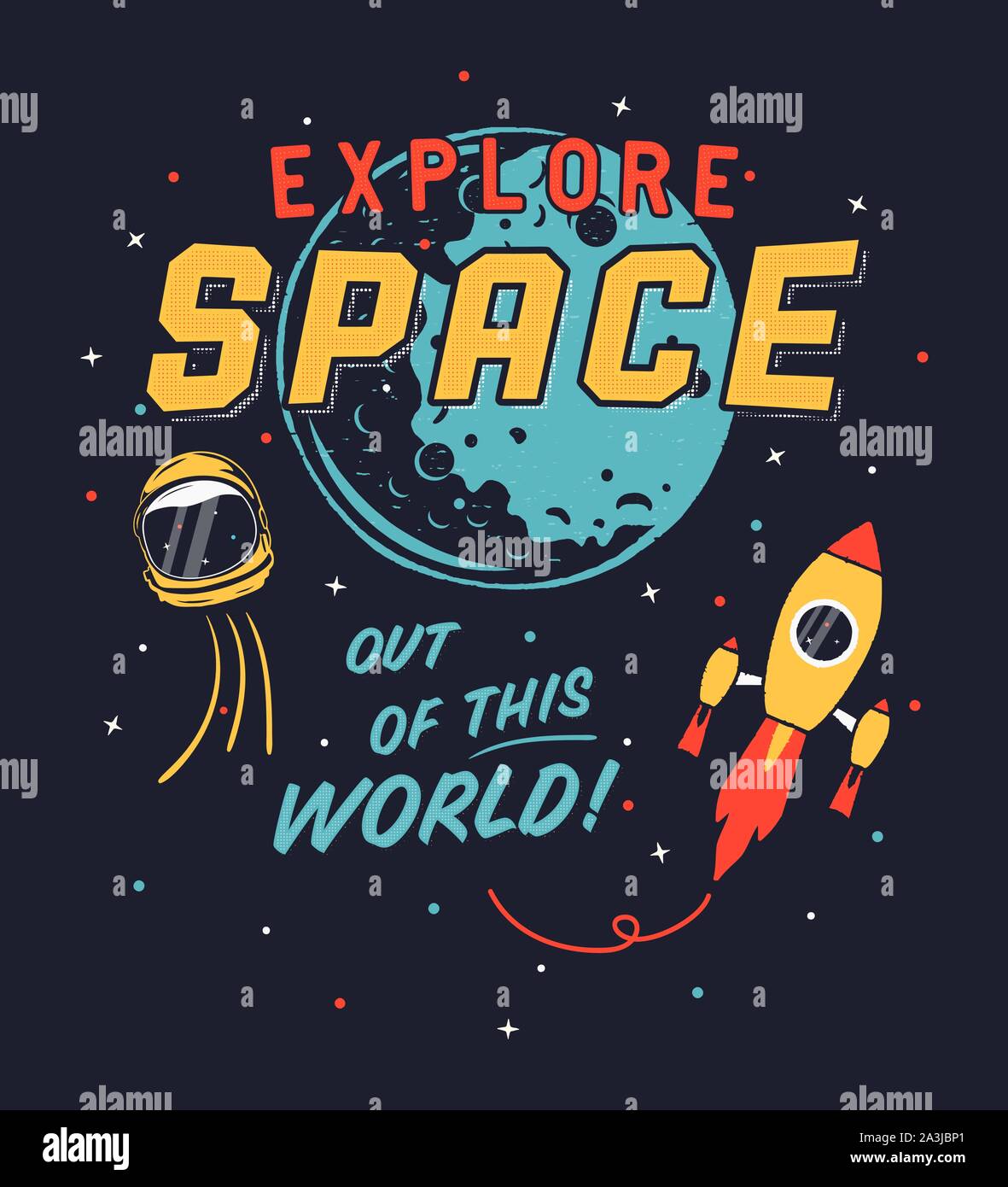 Vintage Explore Space graphic for t shirt, poster. Space propaganda ...