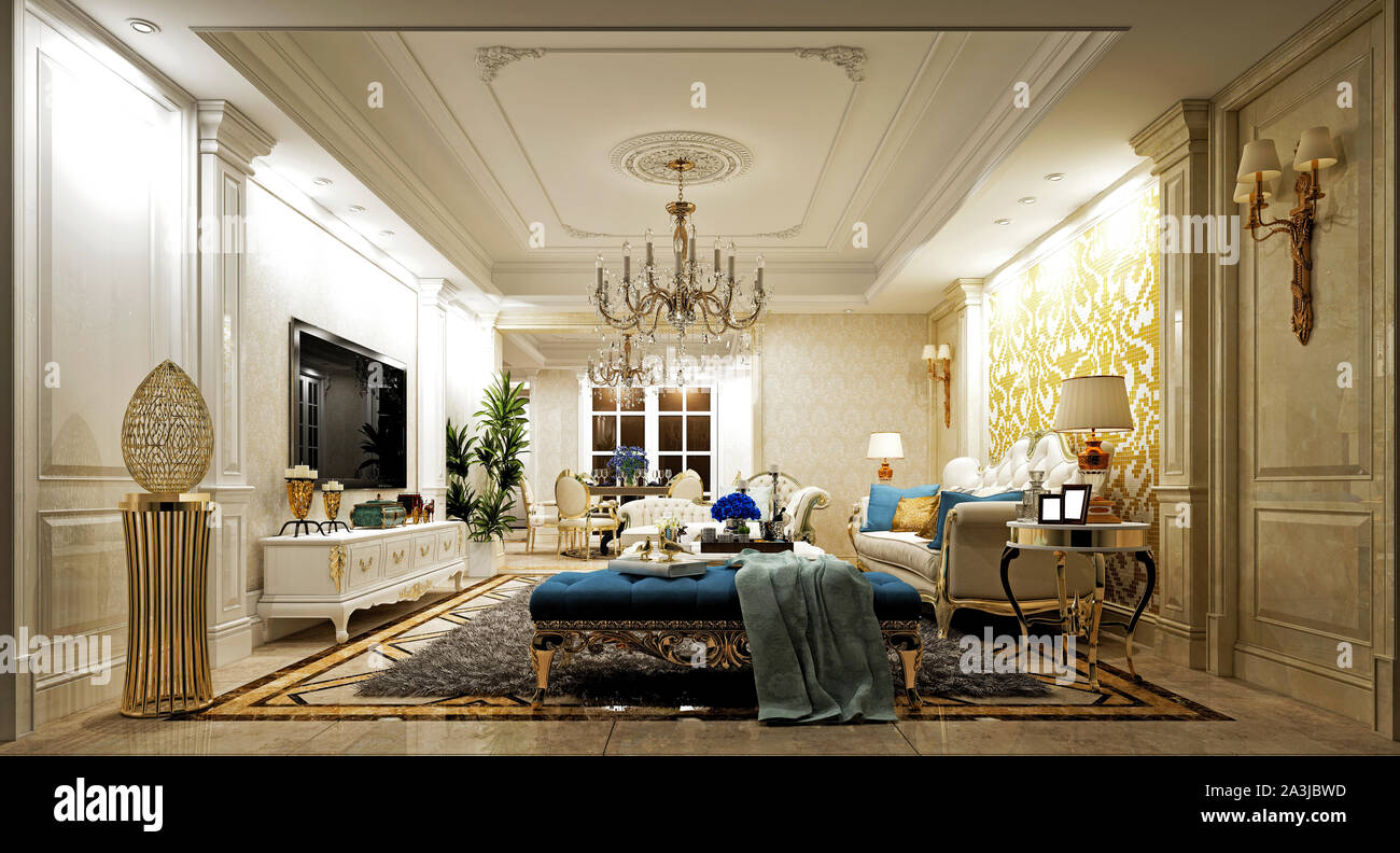 3d render of neo classic living room Stock Photo - Alamy