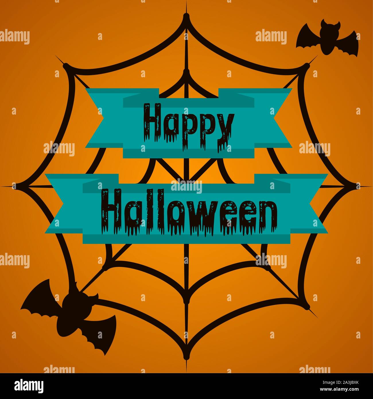 Happy halloween card with a spiderweb and bats - Vector illustration ...