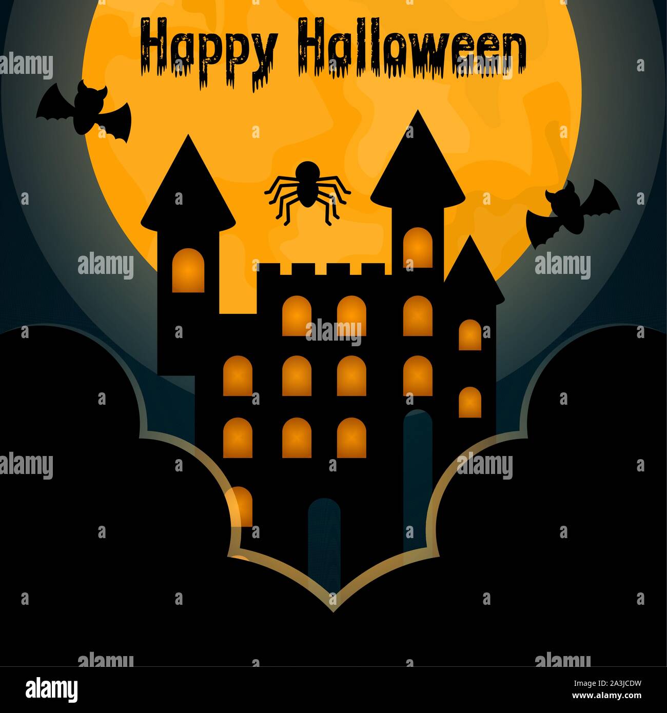 Happy halloween card with a scary castle - Vector illustration Stock ...