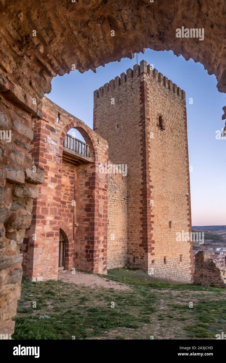 The inner castle gate and tower at Molina de Aragon classic medieval ...