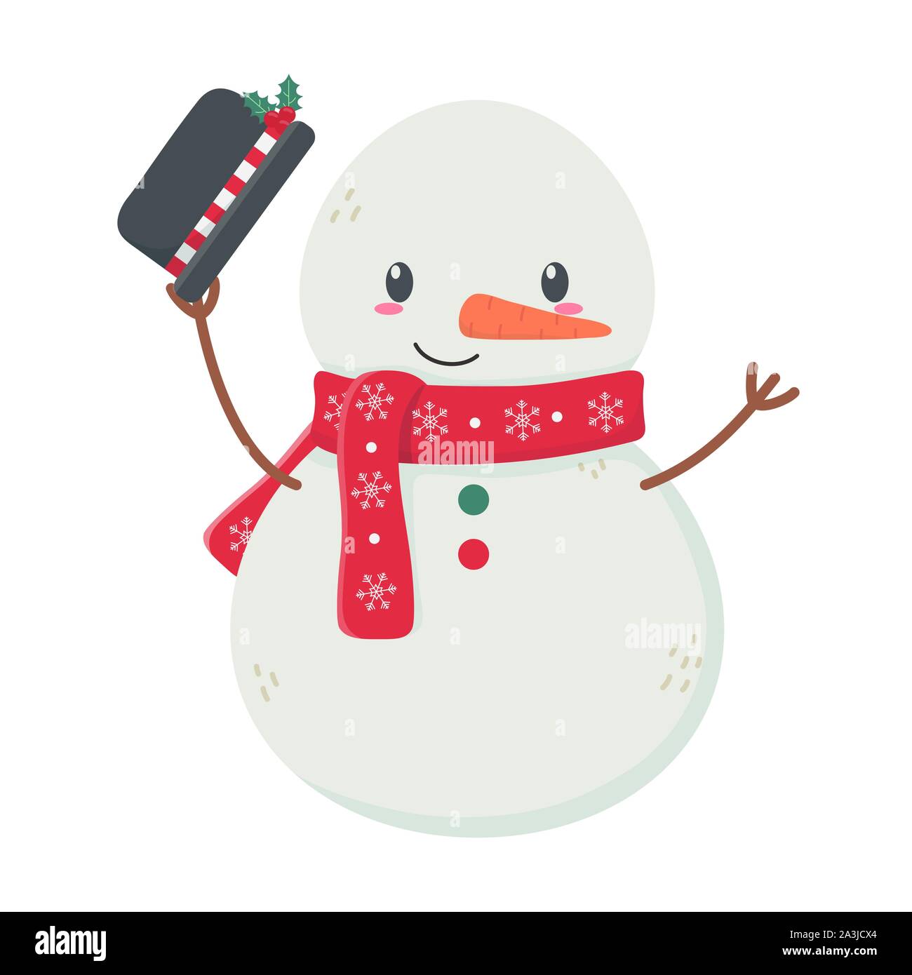 snowman waving hat celebration merry christmas vector illustration ...