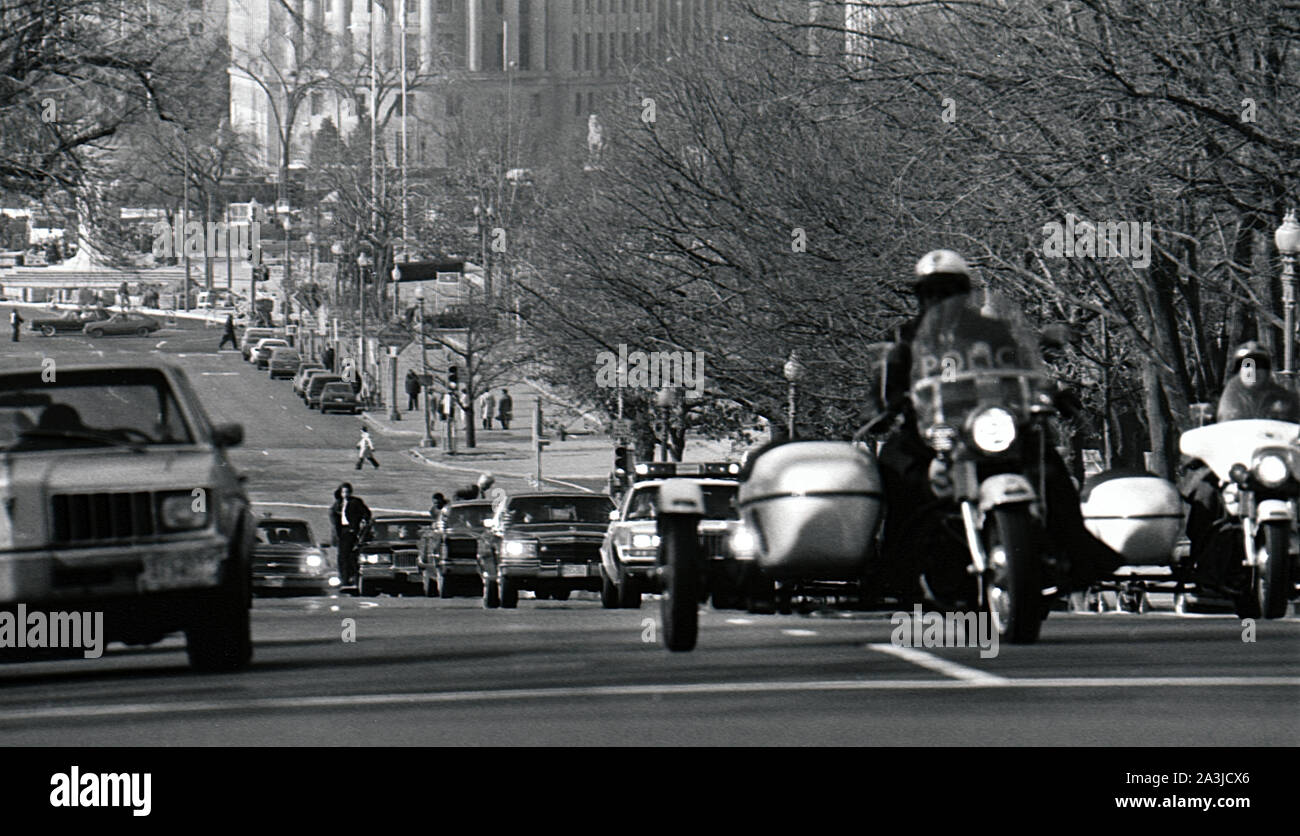 Washington DC., USA, February 2, 1984Motorcade with President Ronald ...