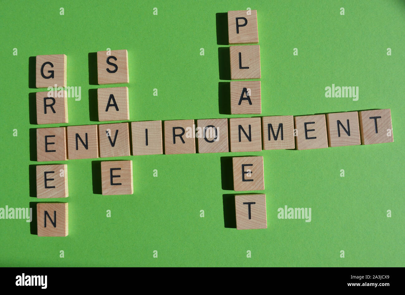 Green, Environment, Save, Planet, words in 3d wooden alphabet letters ...