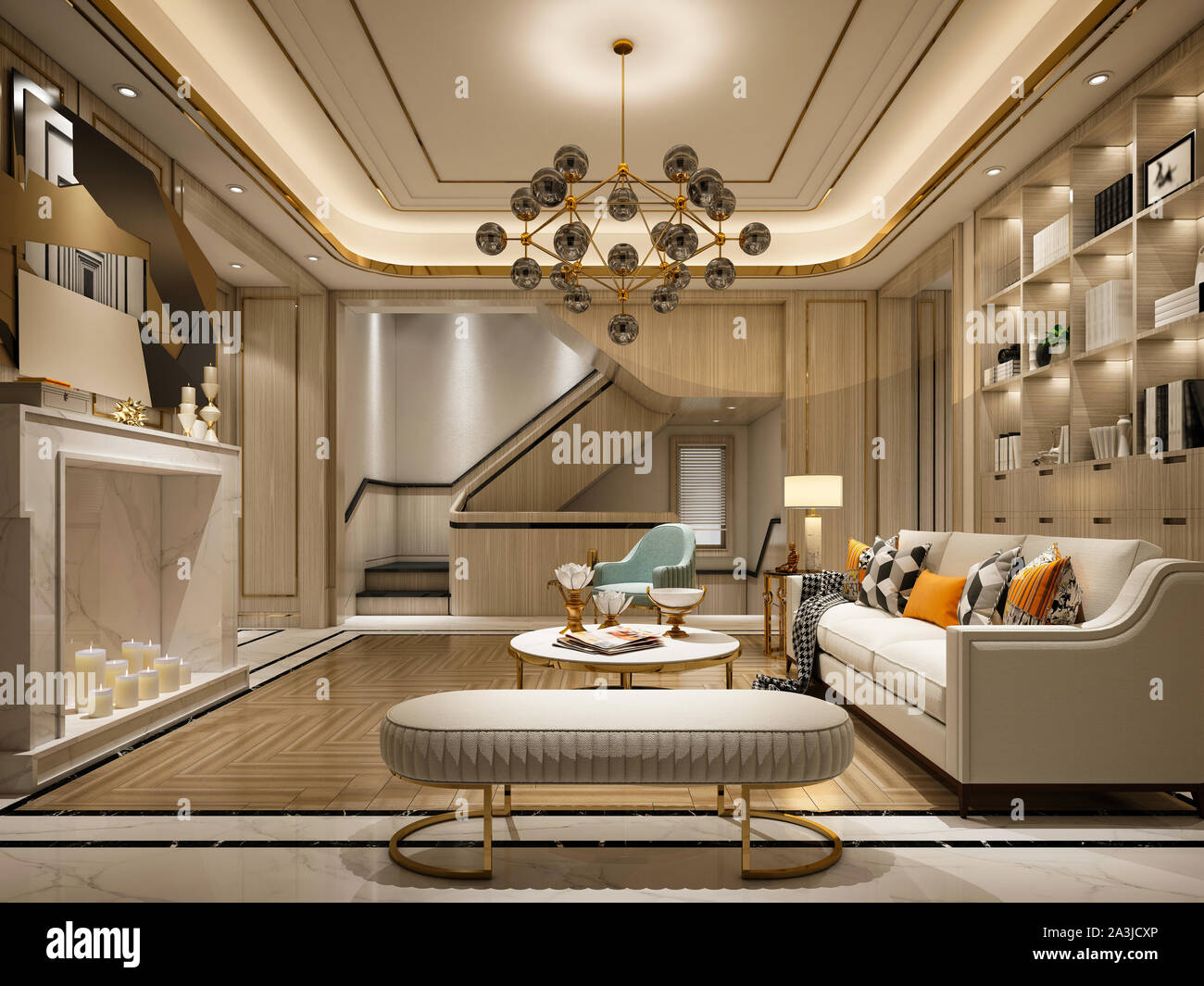 3d render of neo classic living room Stock Photo - Alamy