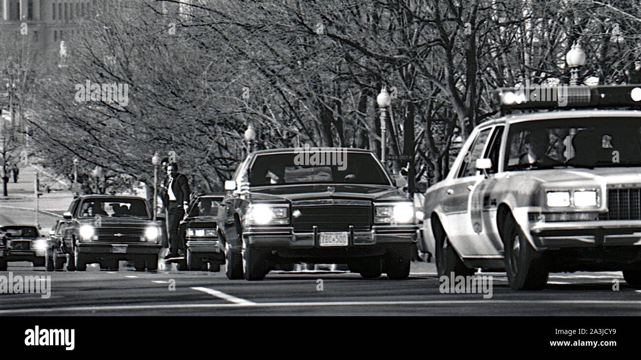 Washington DC., USA, February 2, 1984Motorcade with President Ronald ...
