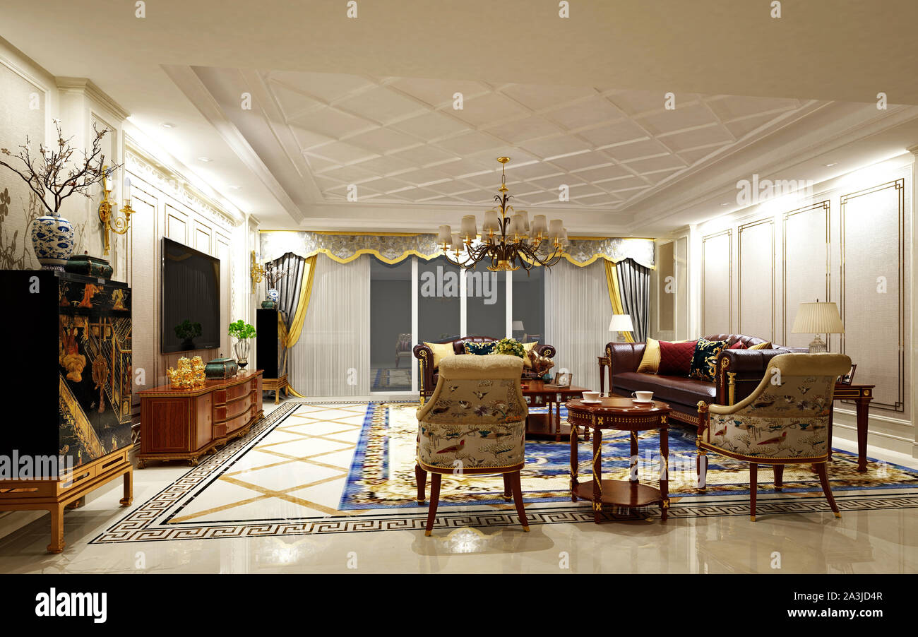 3d render of neo classic living room Stock Photo - Alamy