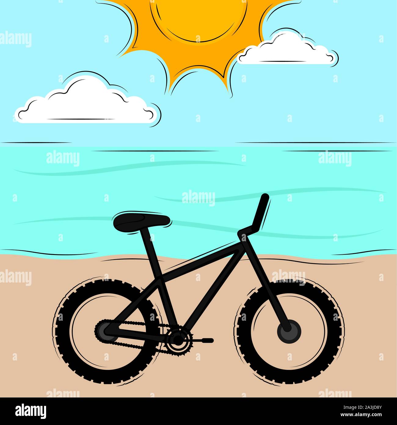 Bicycle over a sea landscape - Vector illustration Stock Vector Image ...