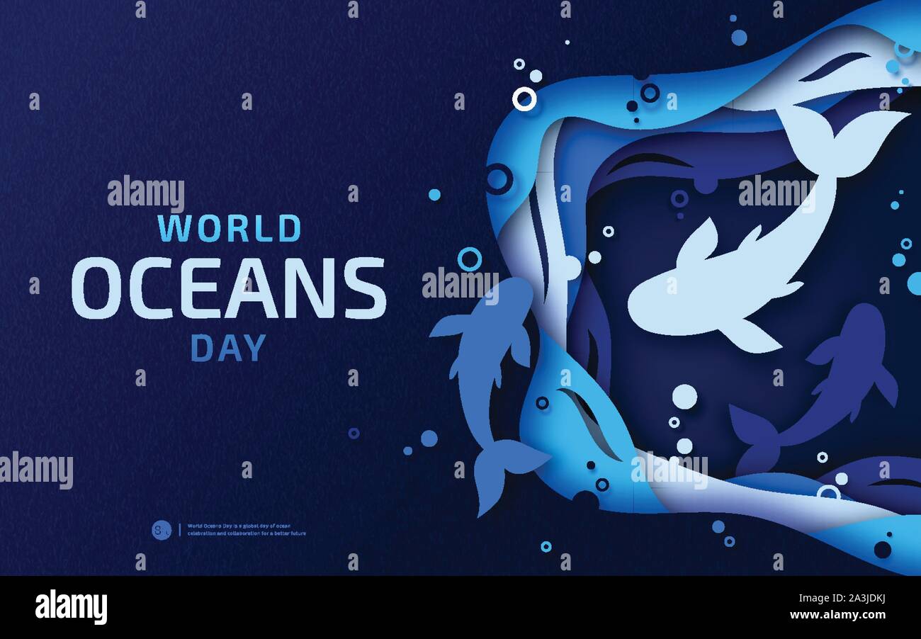 World Oceans Day, paper art. Global celebrate dedicated to help protect ...