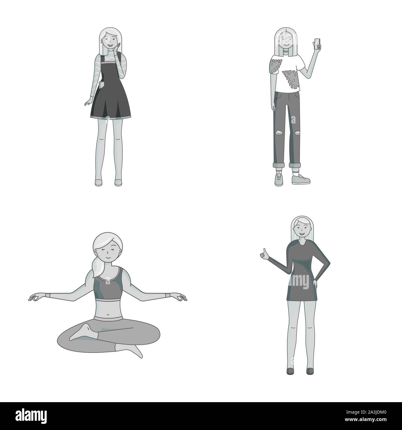 Isolated object of emotions and female logo. Set of emotions and body ...