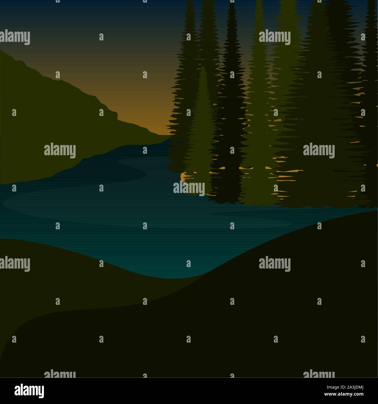 Natural landscape of a lake - Vector illustration Stock Vector Image ...
