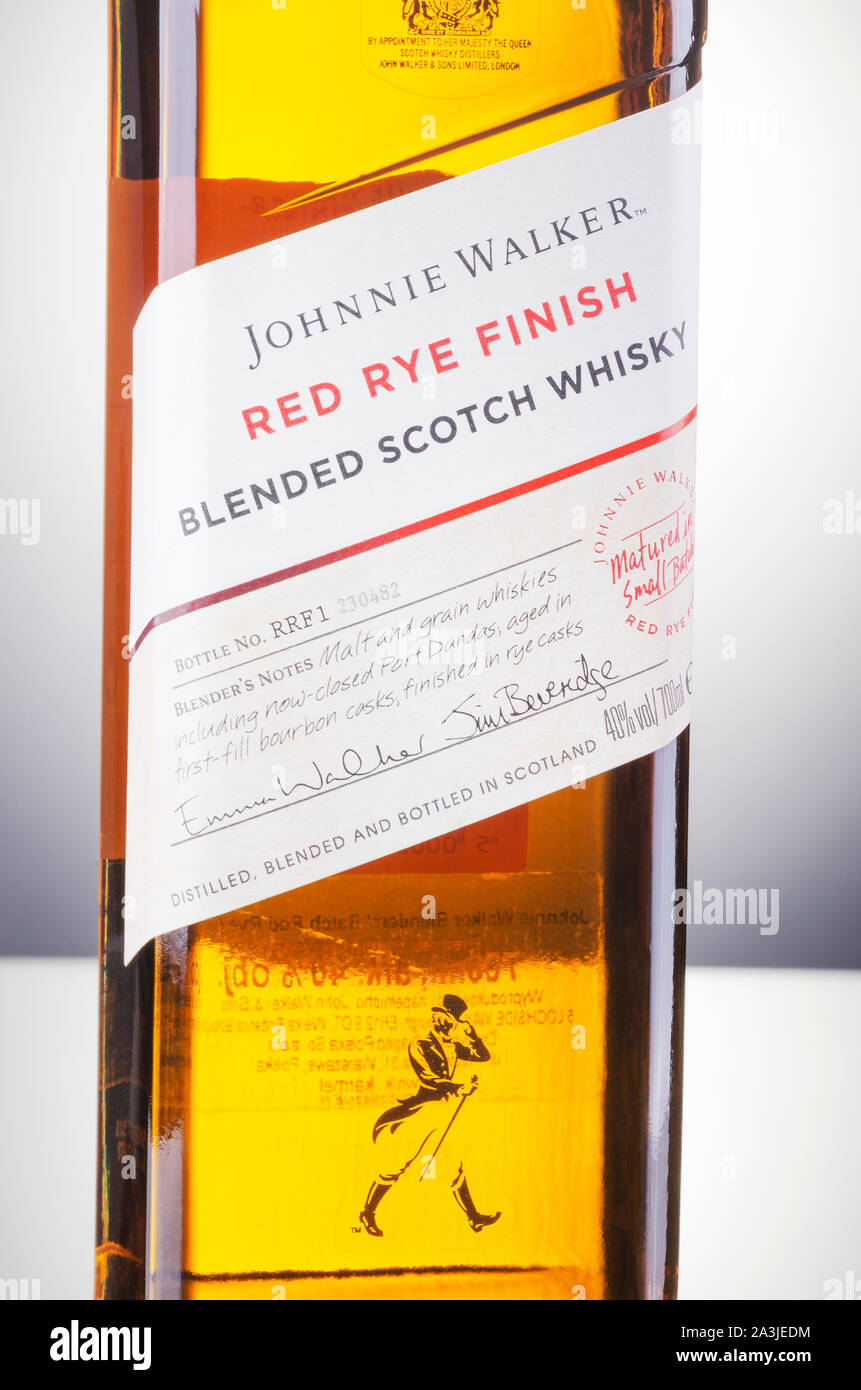 Johnnie Walker red rye finish blended whisky on gradient background ...