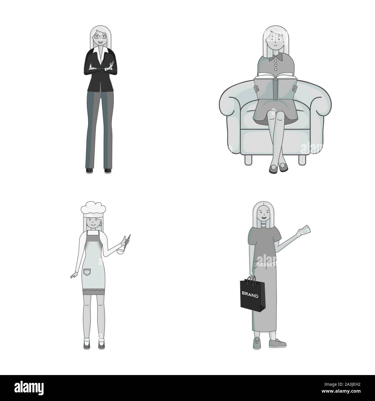 Isolated object of emotions and female icon. Collection of emotions and ...