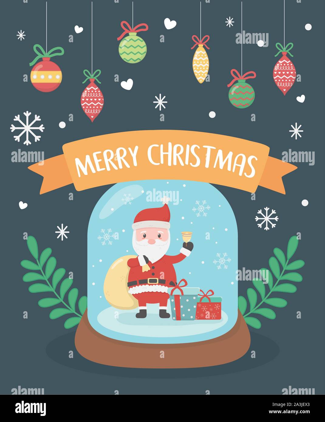santa in crystal ball hanging balls snowflakes celebration merry ...