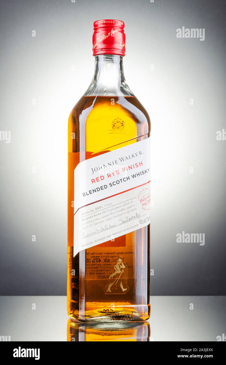 Johnnie Walker red rye finish blended whisky on gradient background ...
