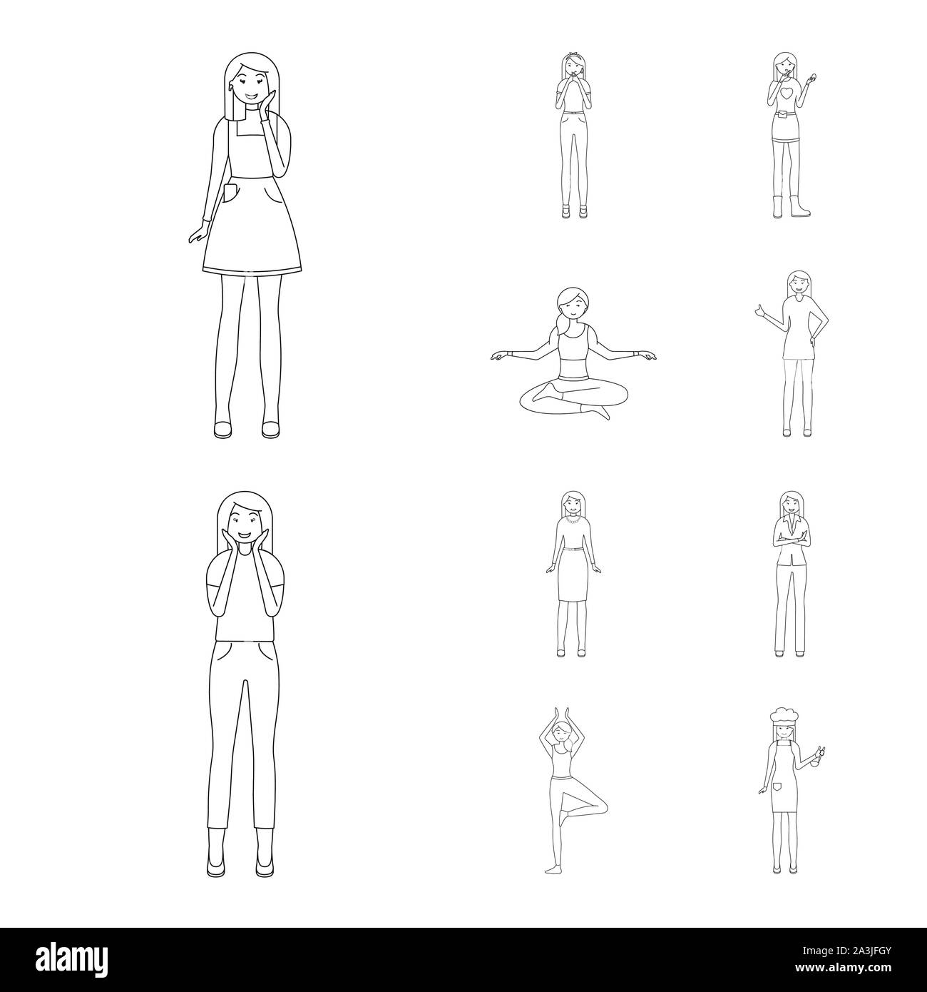 Isolated object of posture and mood sign. Set of posture and female ...