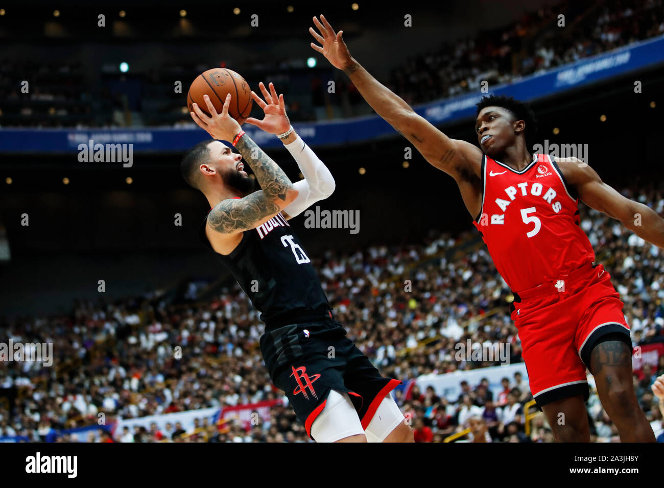 Saitama, Japan. 8th Oct, 2019. (L to R) Austin Rivers (Rockets ...