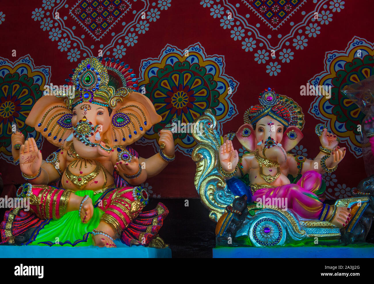 Decoreted Ganesh idol during Ganesh Chaturthi festival in Mumbai India ...