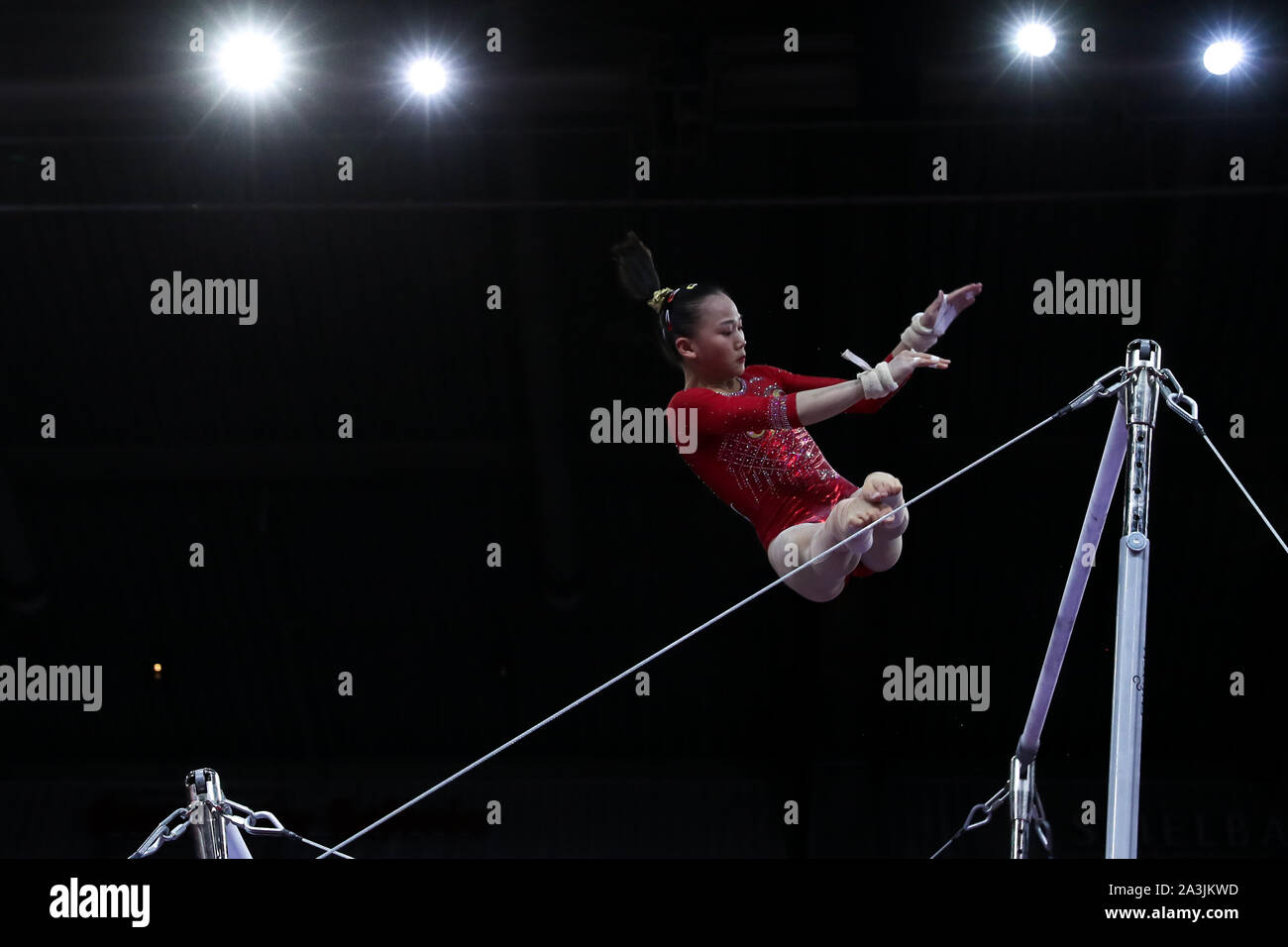 Stuttgart, Germany. 8th Oct, 2019. Chen Yile of China competes on the ...