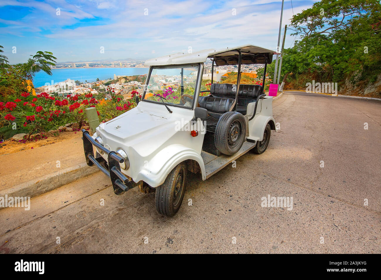 Pulmonia taxi with panoramic view of the Mazatlan Old City in the ...