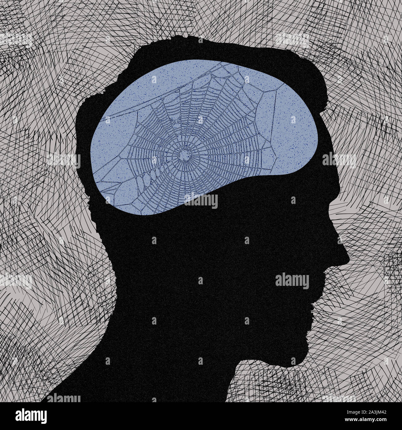 Cobwebs inhabit the mind of this silhouetted man in this illustration ...
