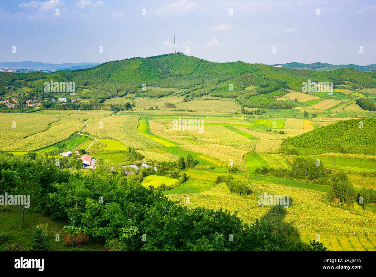 View of rural countryside with agricultural fields in Dali, Yunnan ...