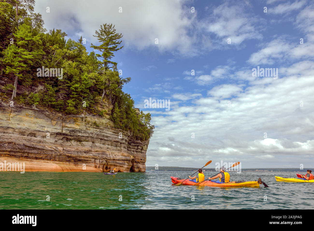 Kayaking in Lake Superior at Pictured Rocks National Lakeshore Stock Photo - Alamy
