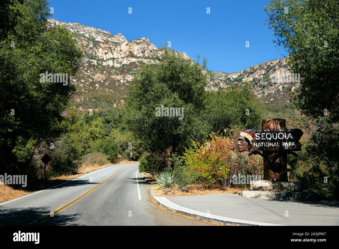 A view of The Ash Mountain Entrance Sign at Sequoia National Park. It ...