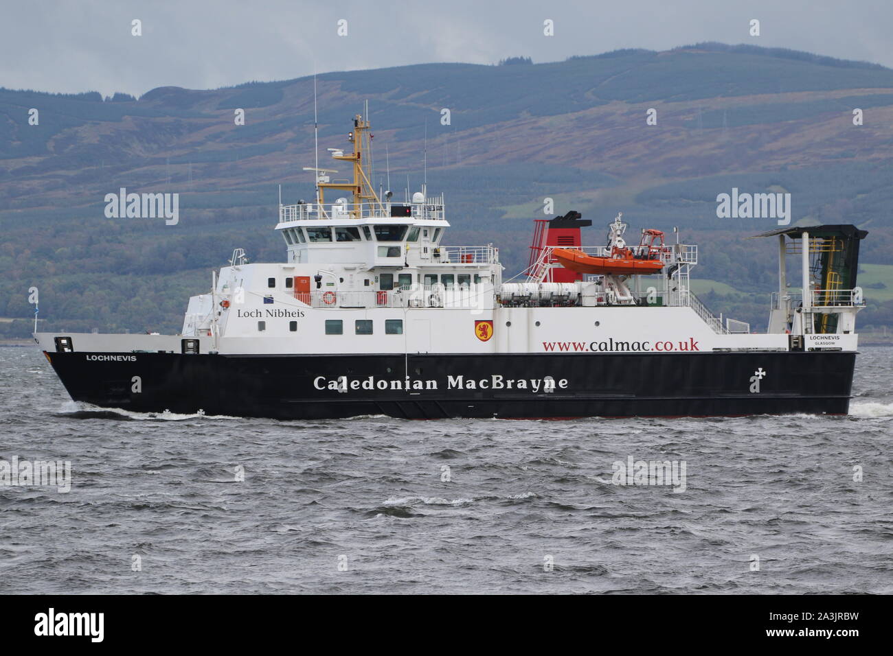 MV Lochnevis, a car ferry operated by Caledonian MacBrayne, passing ...
