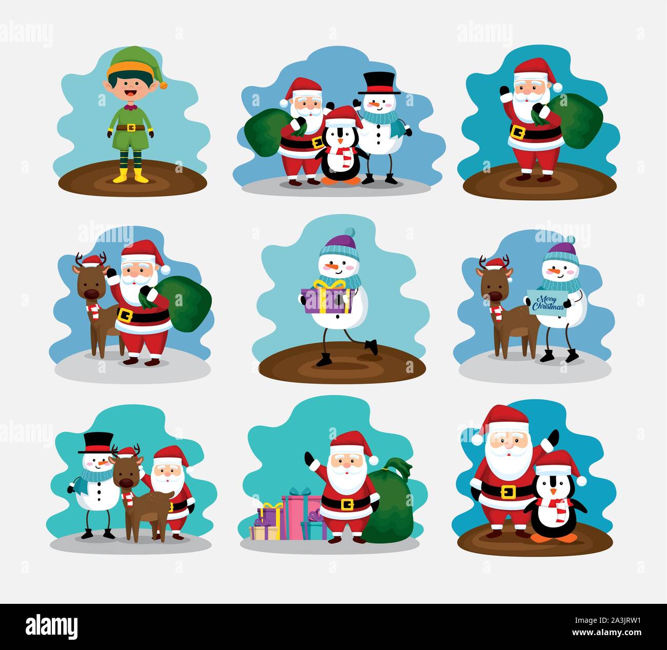 bundle christmas with reindeer and set characters Stock Vector Image ...