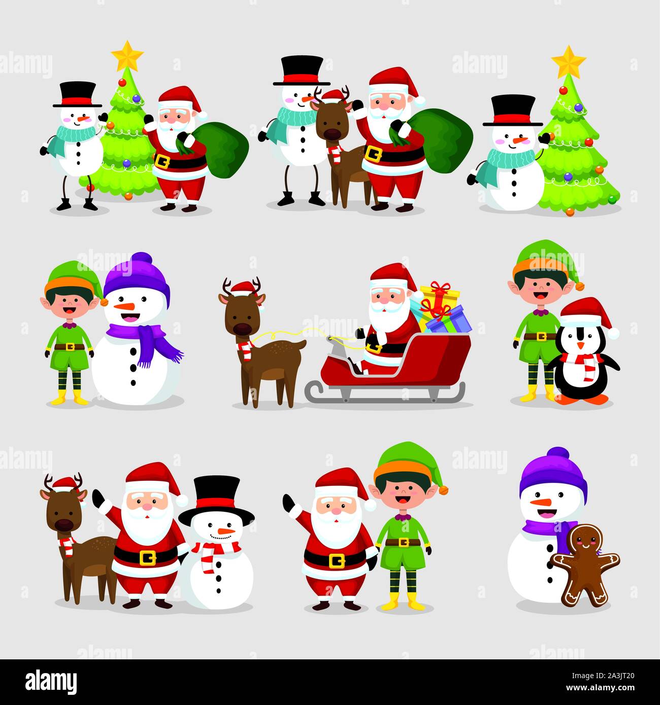 bundle christmas with snowman and set characters Stock Vector Image ...