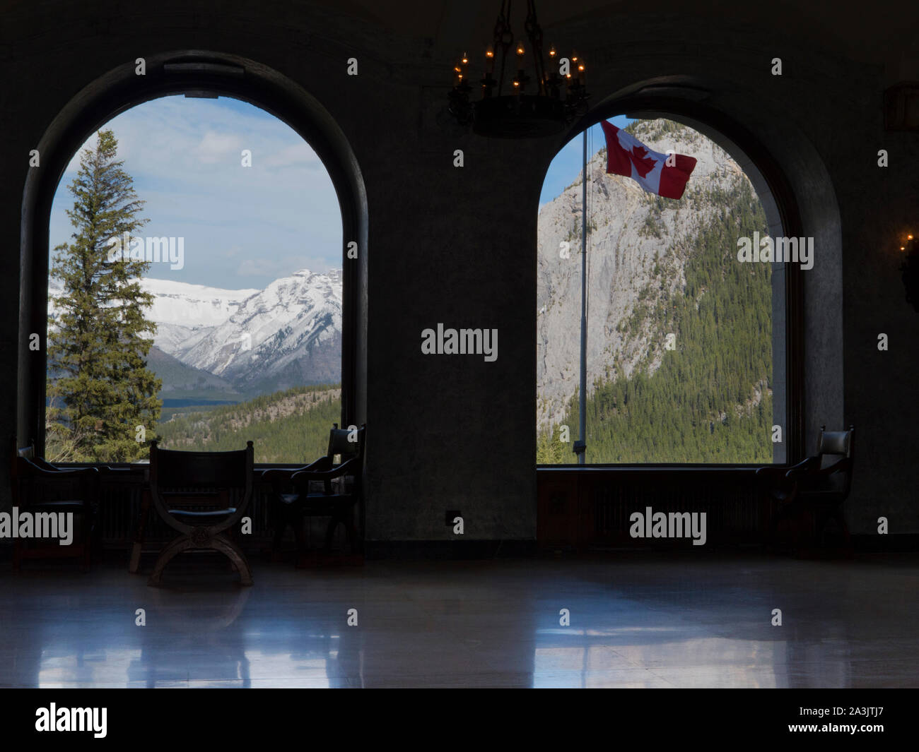 View from the windows of the Fairmont Banff Springs Hotel, Banff ...