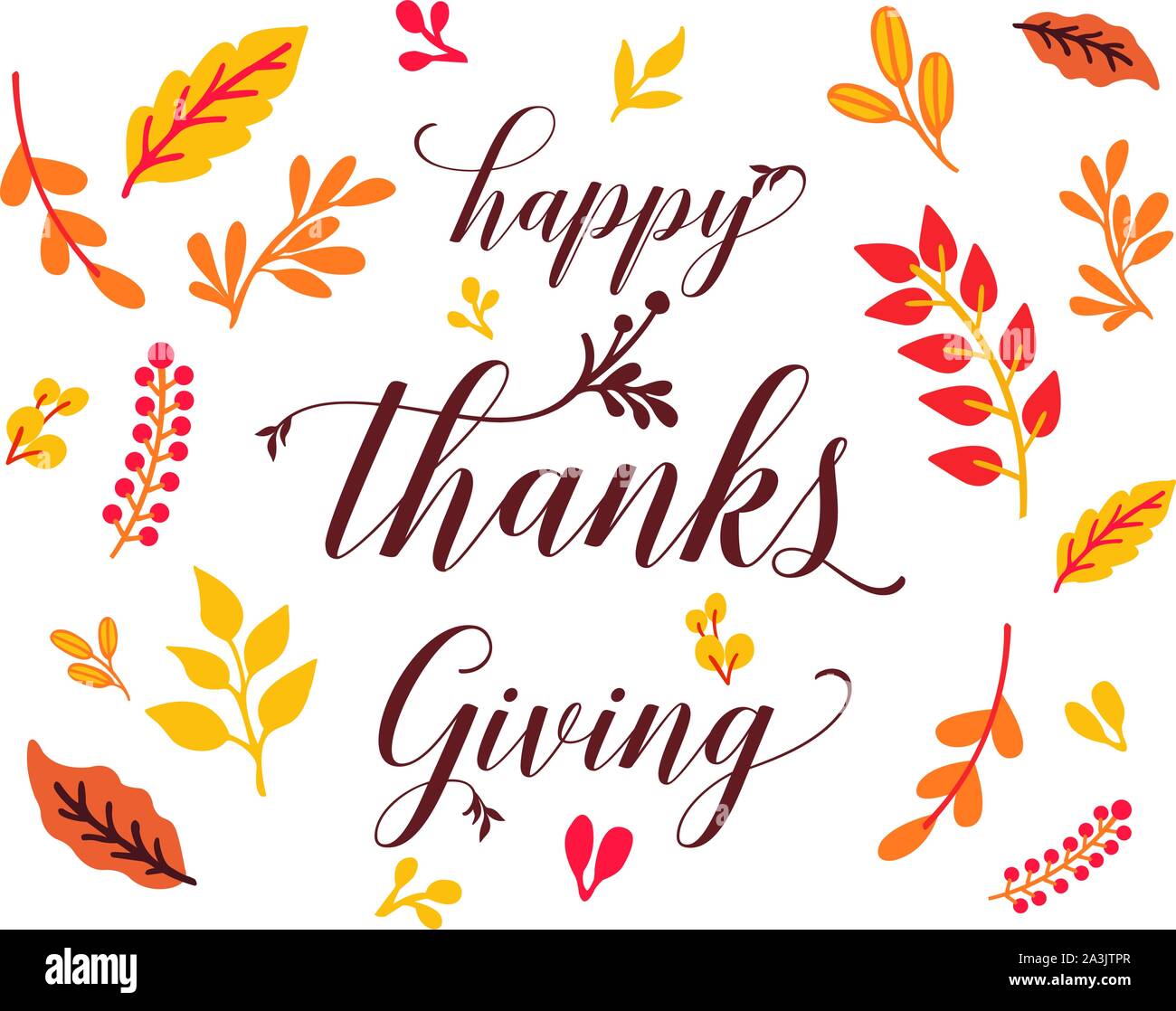 Calligraphy text of thanksgiving, with decorative of autumn leaves ...