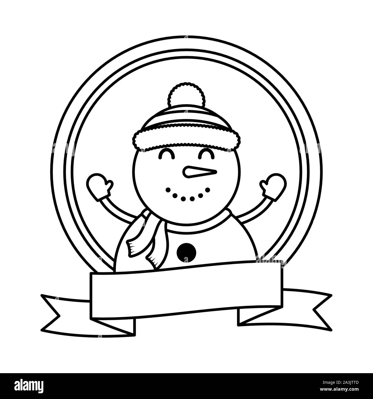 merry christmas cute snowman circular frame character Stock Vector ...