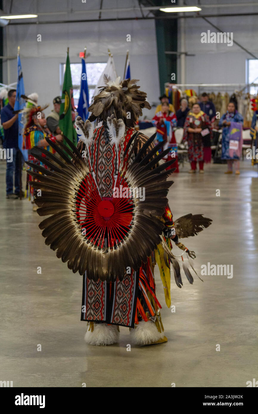 Native American dancer dressed in full regalia at a Pow Wow where ...