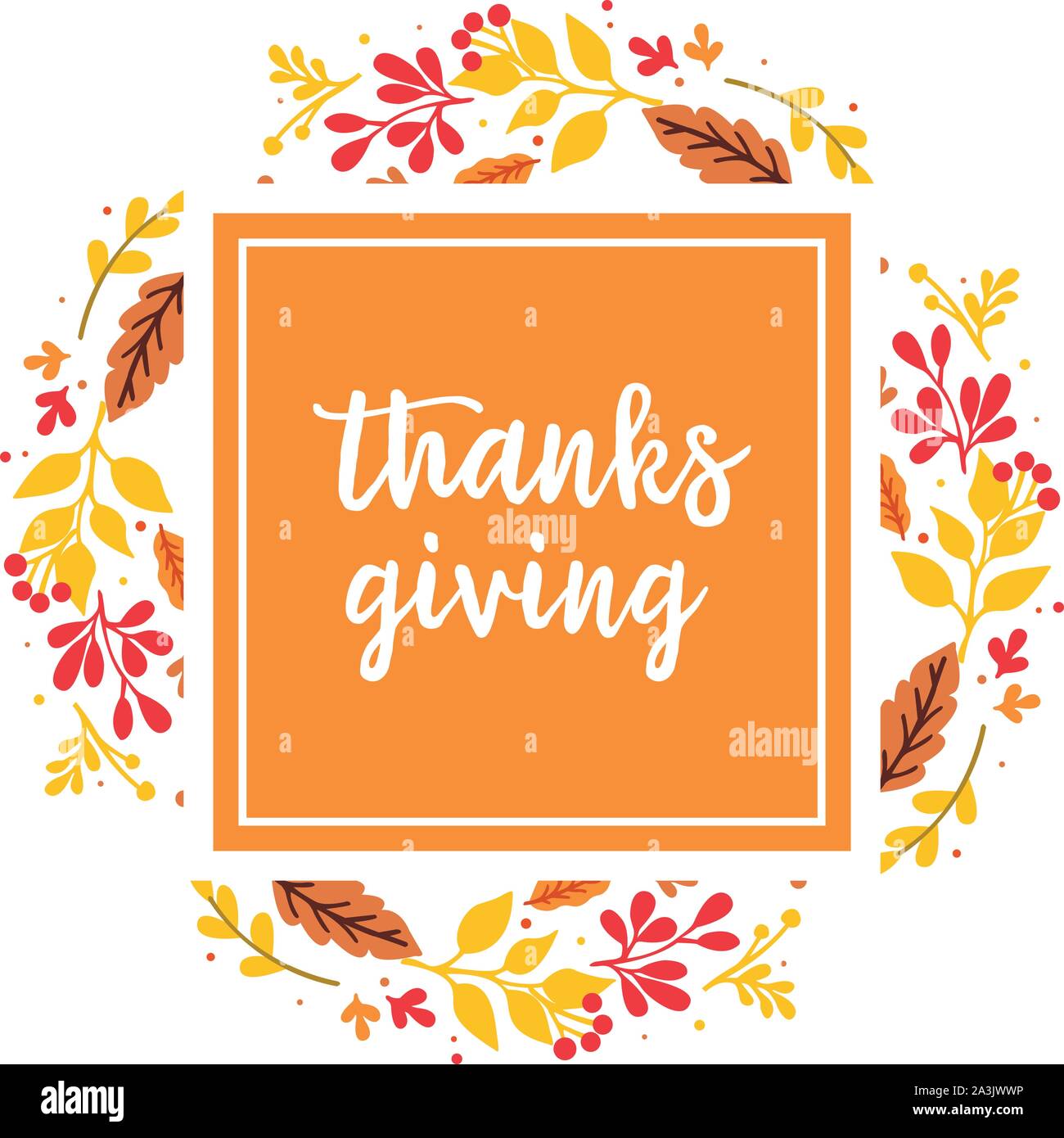 Modern lettering of thanksgiving, with vintage autumn leaves frame ...