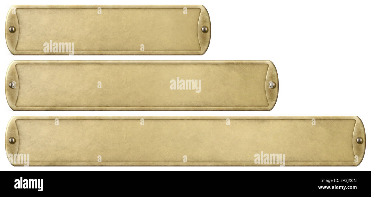 Gold or brass old metal plates set isolated on white with clipping path ...