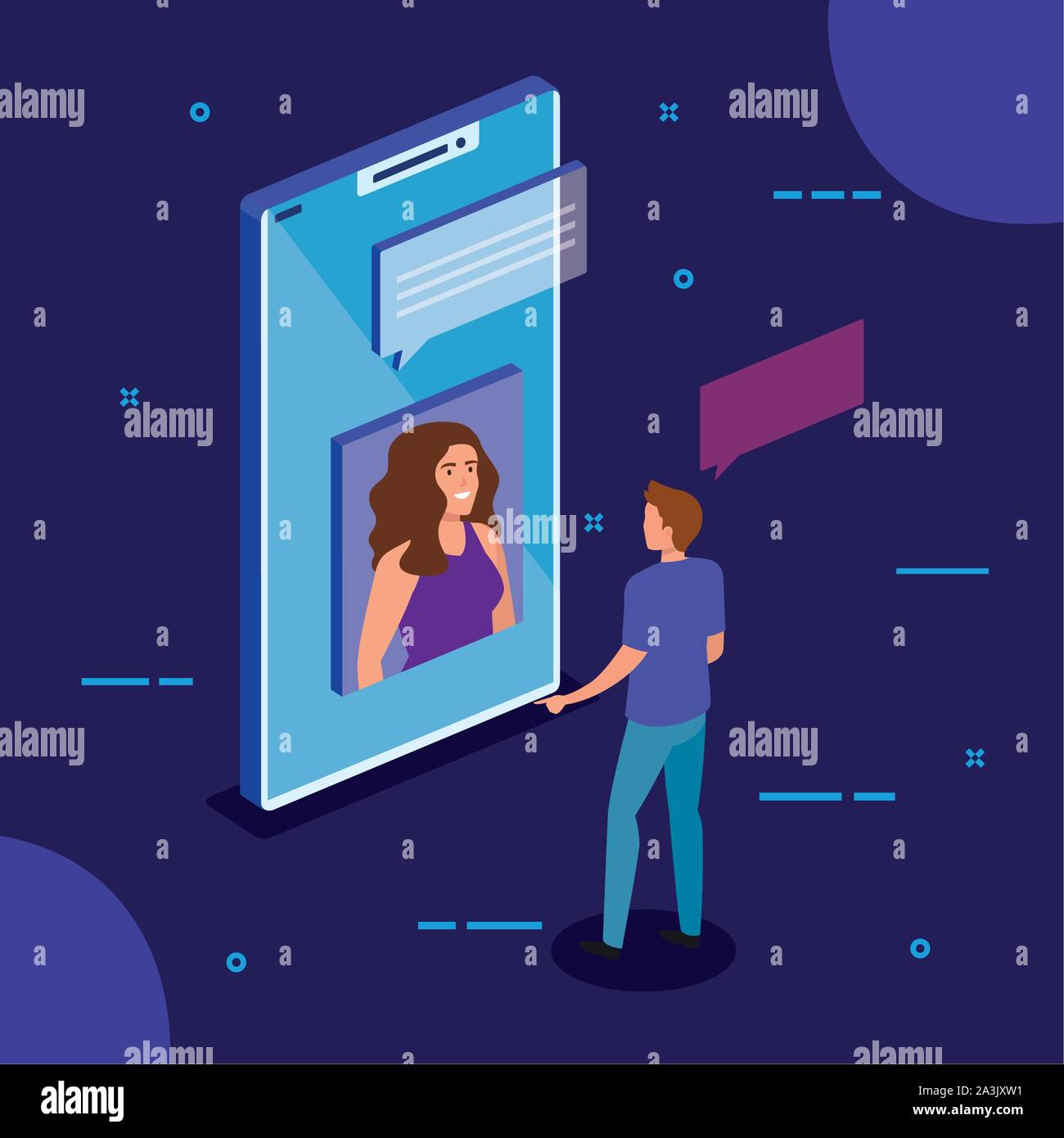 couple performing video call and social media icons Stock Vector Image ...