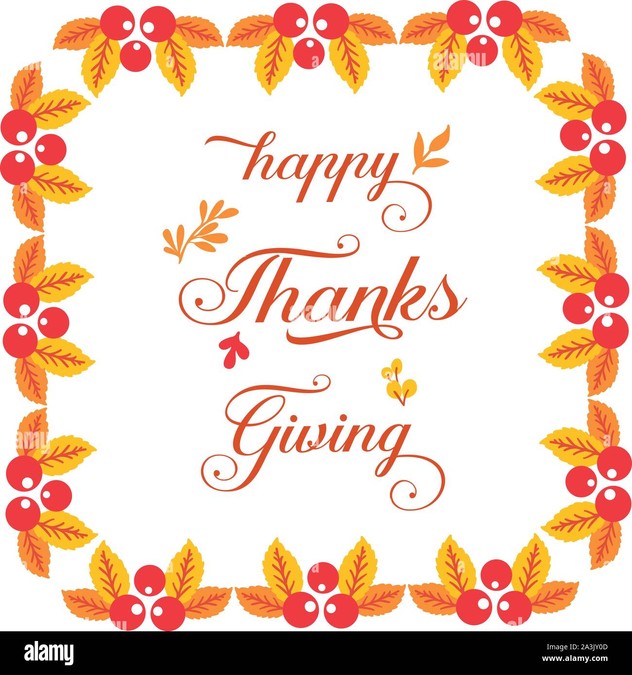 Lettering text of thanksgiving, with plant of autumn leaves frame ...