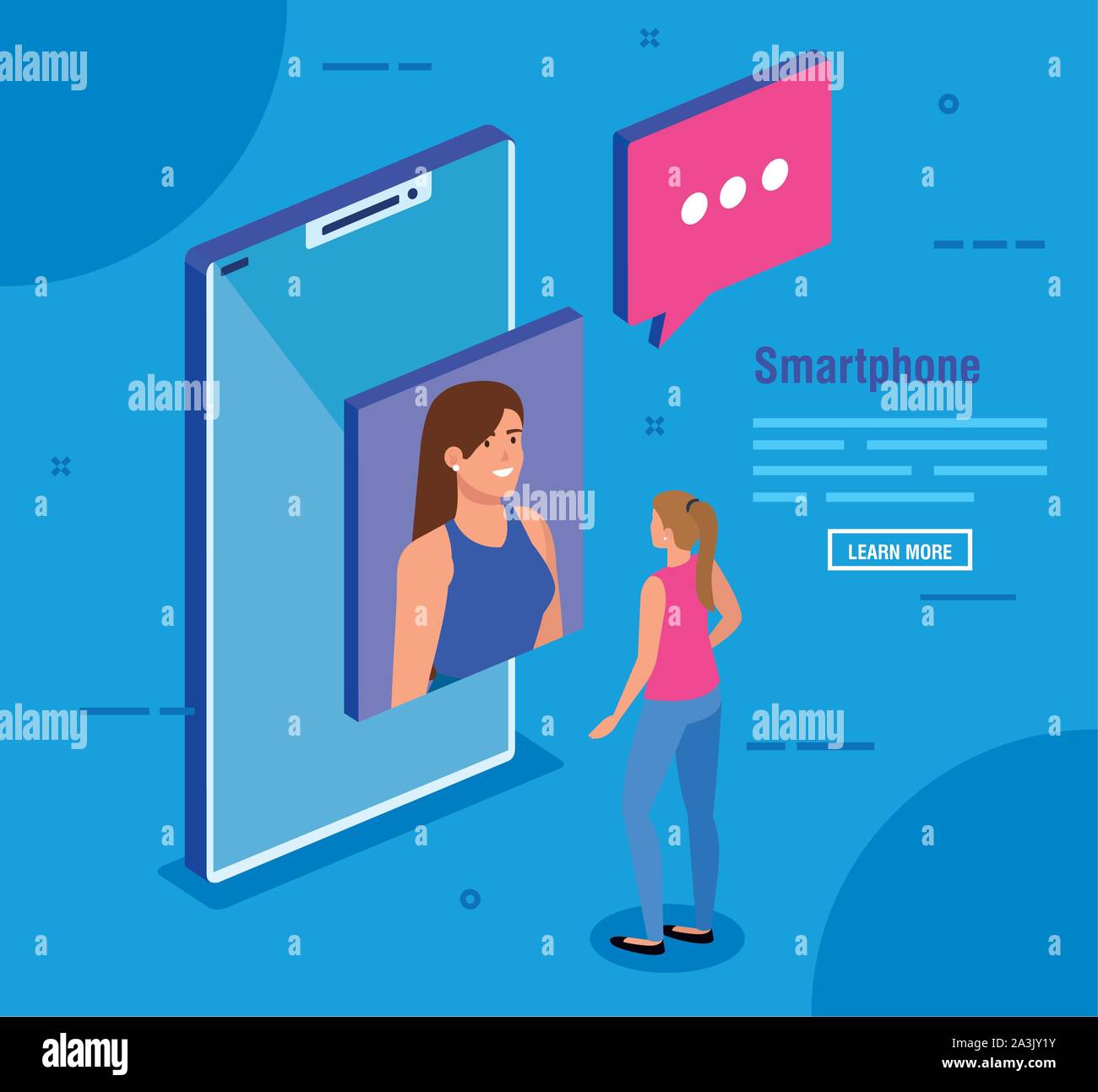 women performing video call with social media icons Stock Vector Image ...