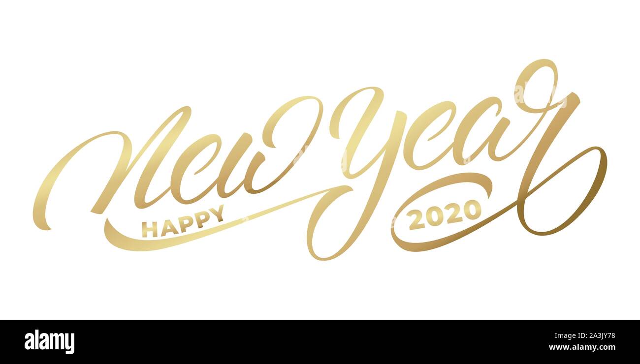 Happy New Year 2020. Calligraphy lettering label for New Year ...