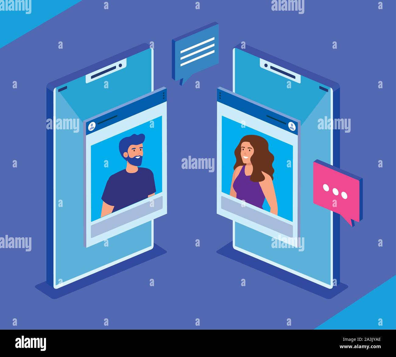 couple performing video call and social media icons Stock Vector Image ...